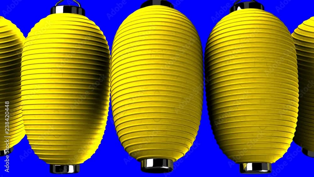 Yellow paper lantern on blue chroma key.Loop able 3DCG render animation ...