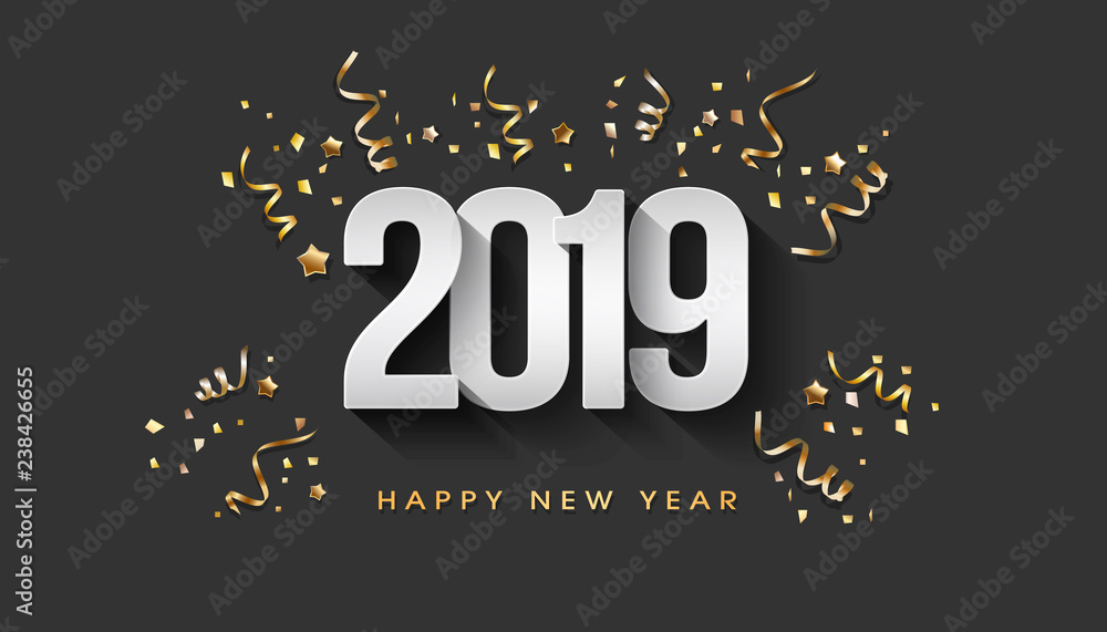 Greeting Card. Happy New Year 2019 golden confetti Stock Vector | Adobe ...