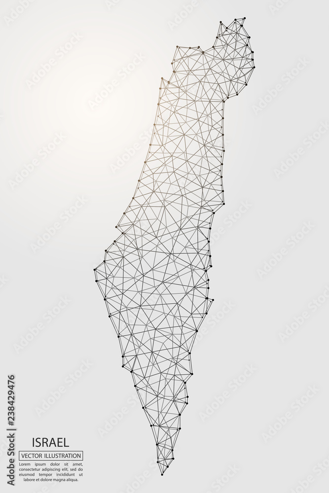 A map of Israel consisting of 3D triangles, lines, points, and ...