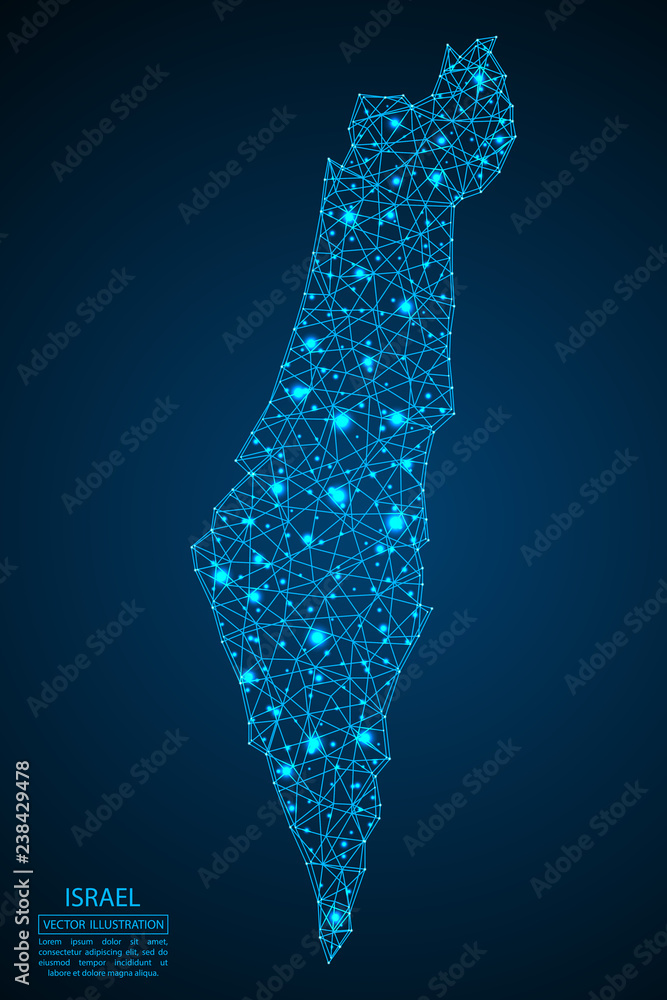 A map of Israel consisting of 3D triangles, lines, points, and ...