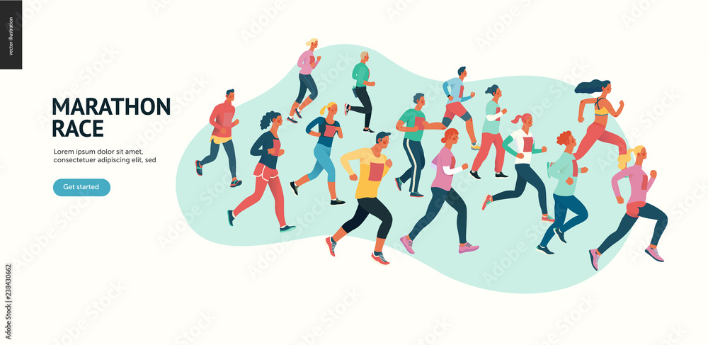Marathon race group - flat modern vector concept illustration of ...