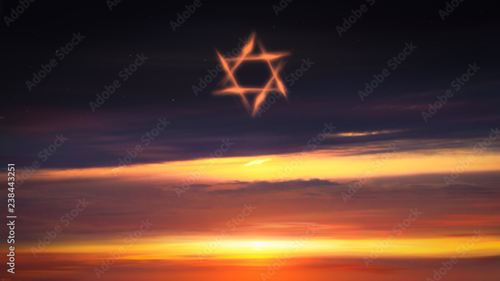 Bright star of David . Among rays of gold Star of David . Collection of ...