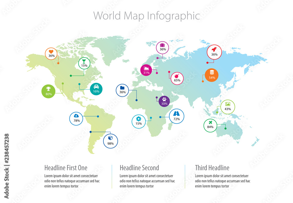 World Map Infographic Layout Stock Template | Adobe Stock