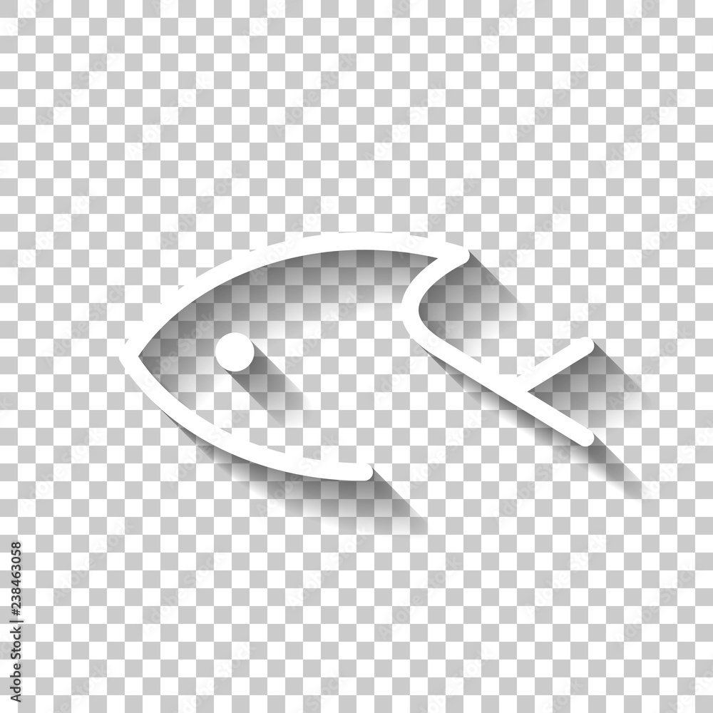 Fish logo, one line icon, linear symbol. White icon with shadow on ...