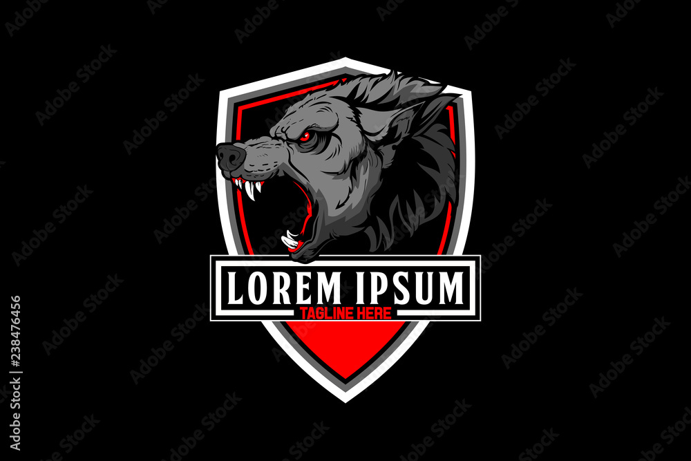 aggressive and angry wolf head vector with shield crest or badge logo ...