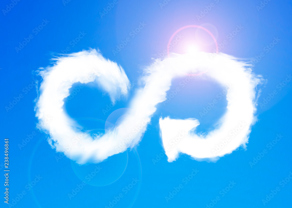 ECO and circular economy concept. White clouds in arrow infinity ...