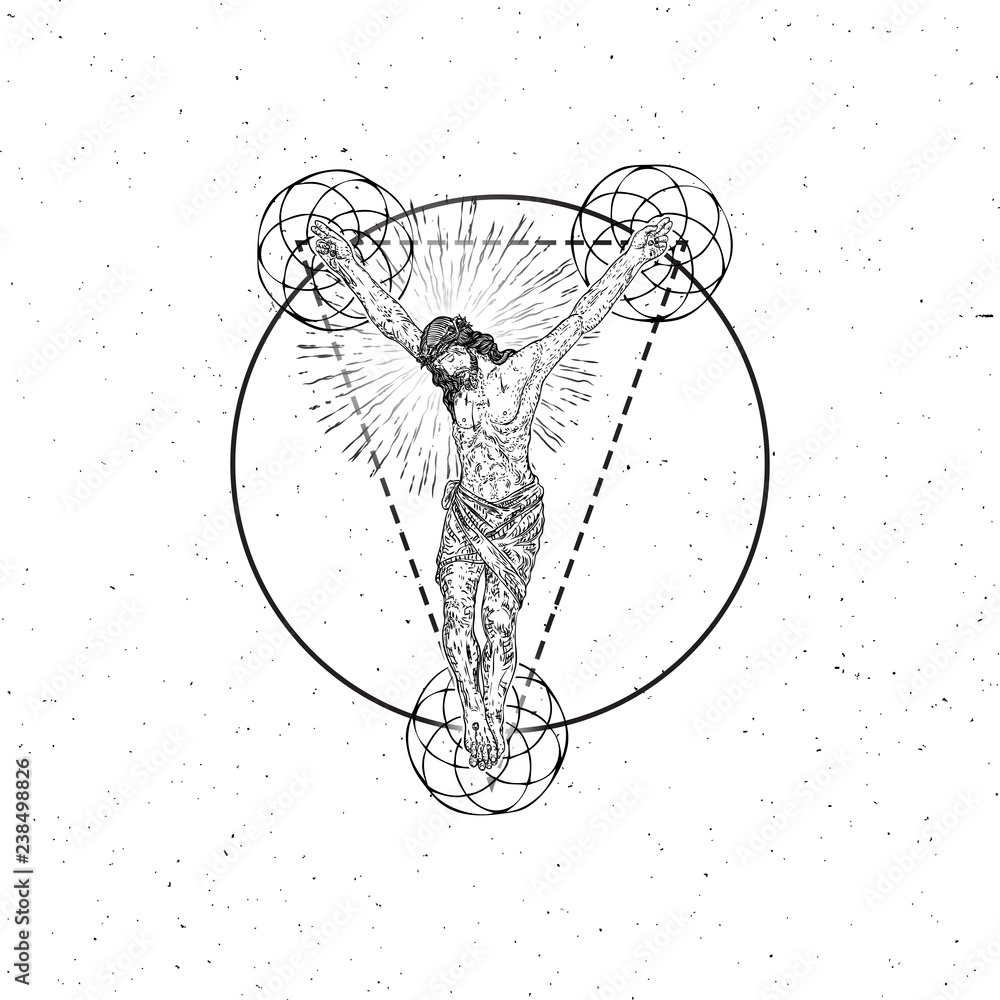 Vettoriale Stock Jesus Christ crucifixion in the space on sacred ...