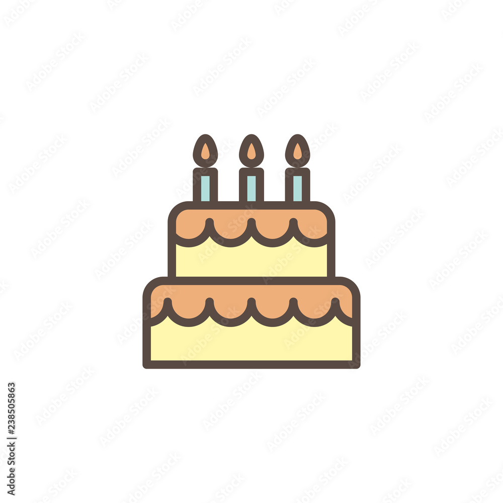 Party cake with candles filled outline icon, line vector sign, linear ...