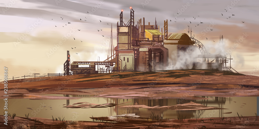 Abandoned Factory. Abandoned Mine Pit. Fiction Backdrop. Concept Art ...