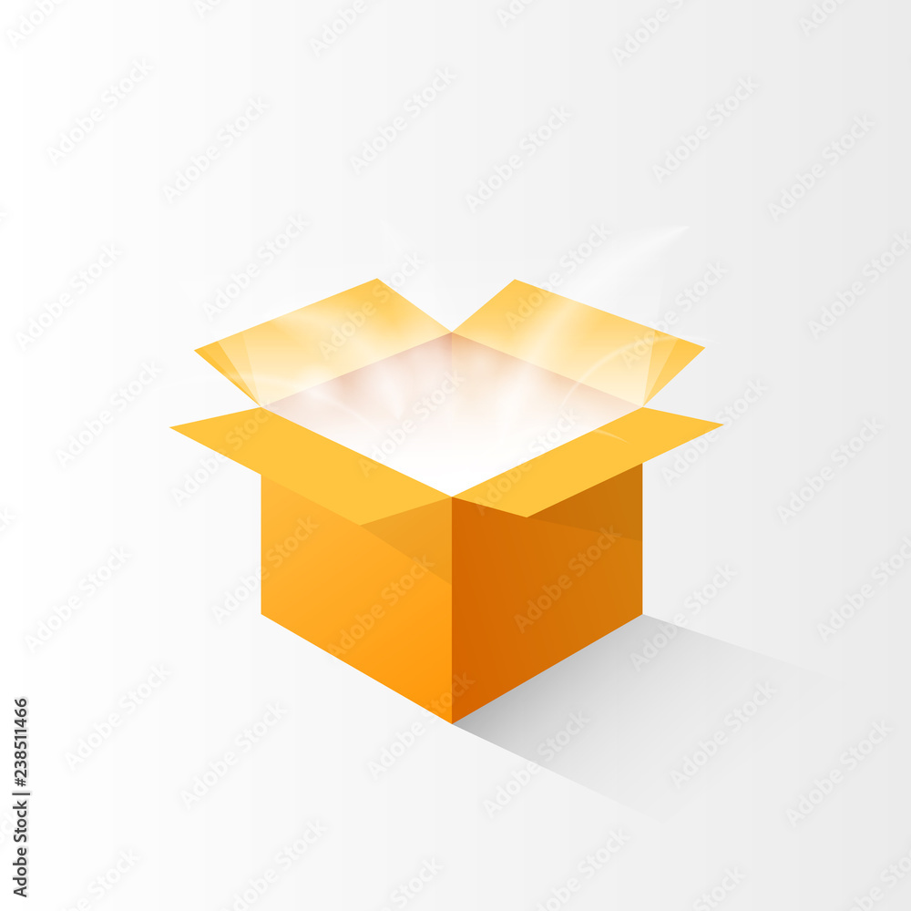 Open cardboard box with the magic light. Clipart image isolated on ...