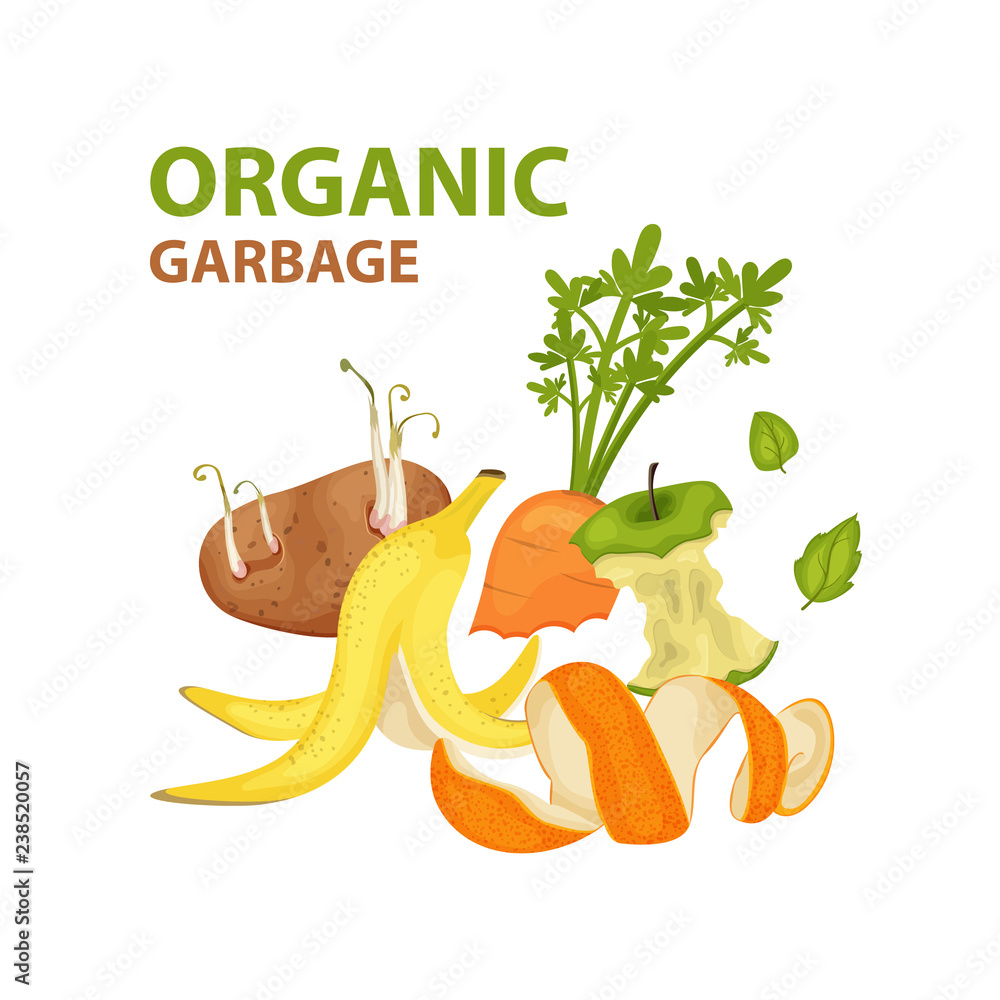 Cartoon organic garbage. Illustration for organic waste, zero waste ...