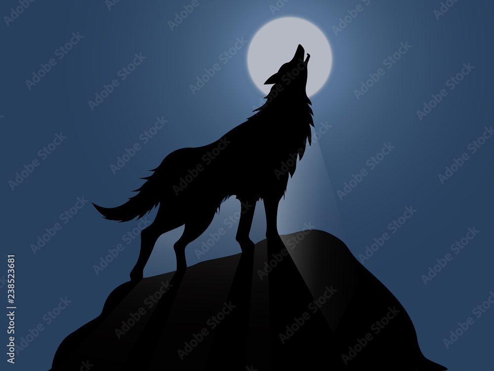 Silhouette of howling wolf vector illustration Stock Vector | Adobe Stock