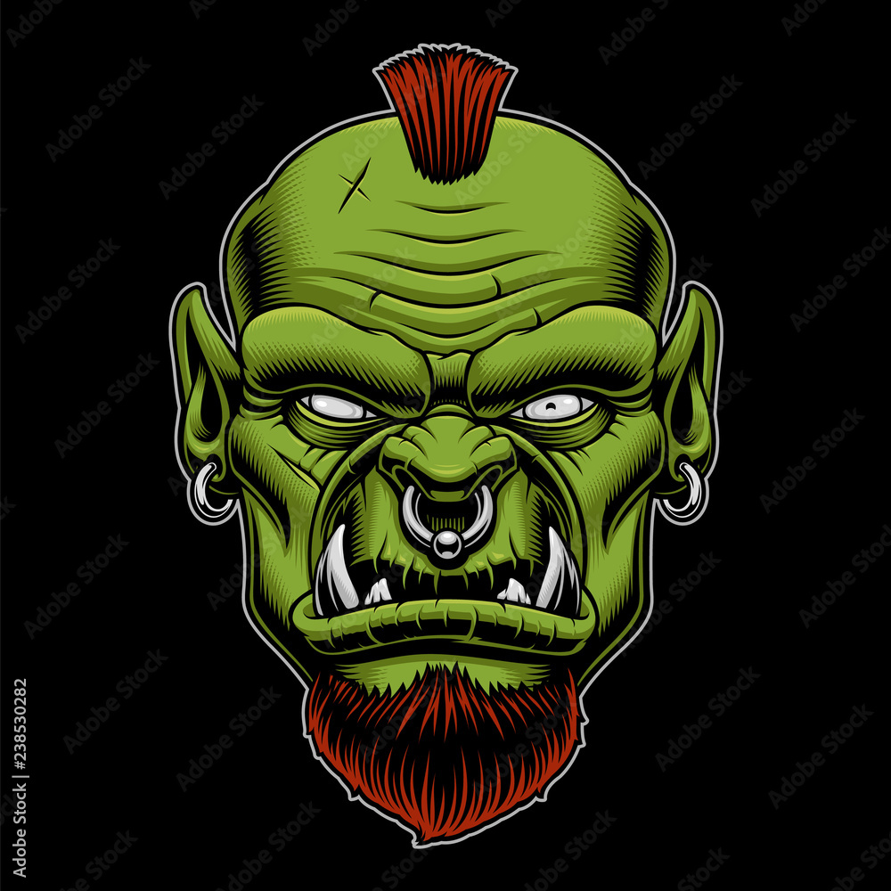 Vector illustration of an angry orc on the dark background. Stock ...