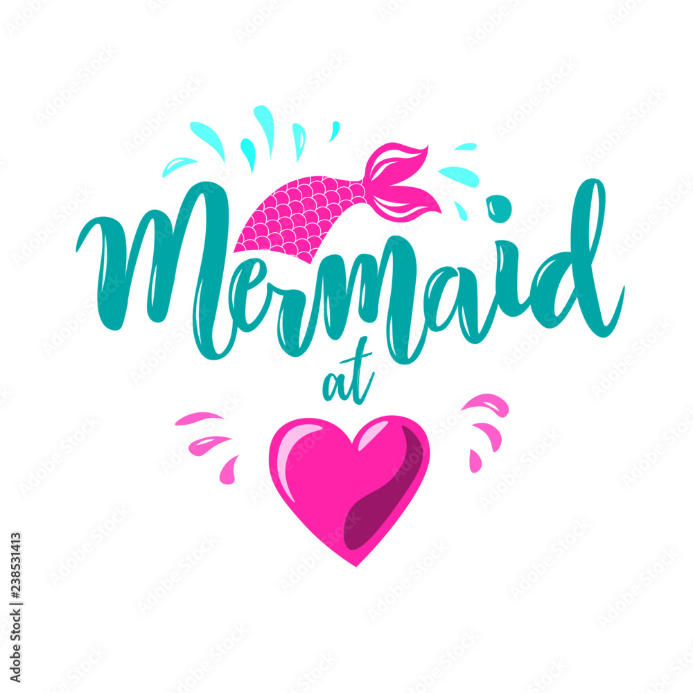 Hand sketched Mermaid text. Lettering typography for t-shirt design ...