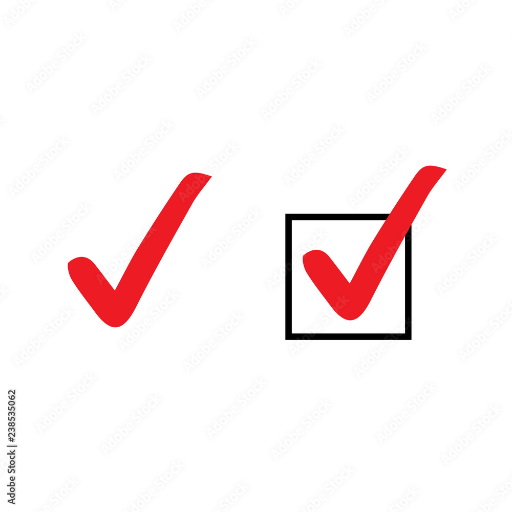 Set of red tick icons. Vector symbols set, checkmarks collection ...