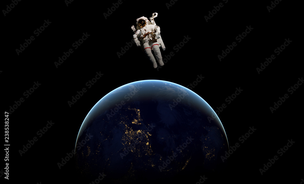 abstract wallpaper or astronaut flying in outer space near the earth ...