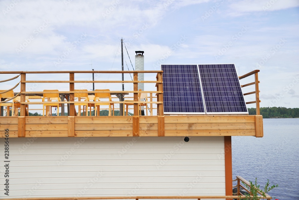 Photovoltaic power plant panels or solar sell on the roof of a ...