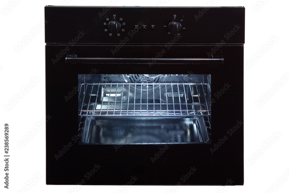 Built-In Gas Oven Isolated on White Background. Front View of Stainless ...