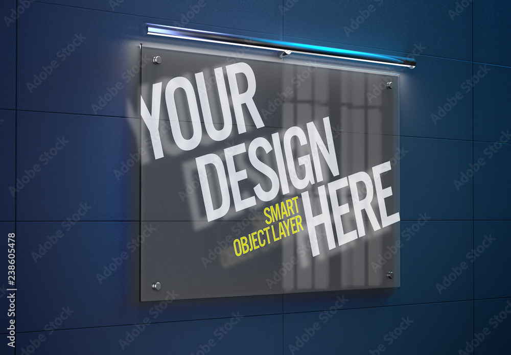 Glass Sign on Wall Mockup Stock Template | Adobe Stock