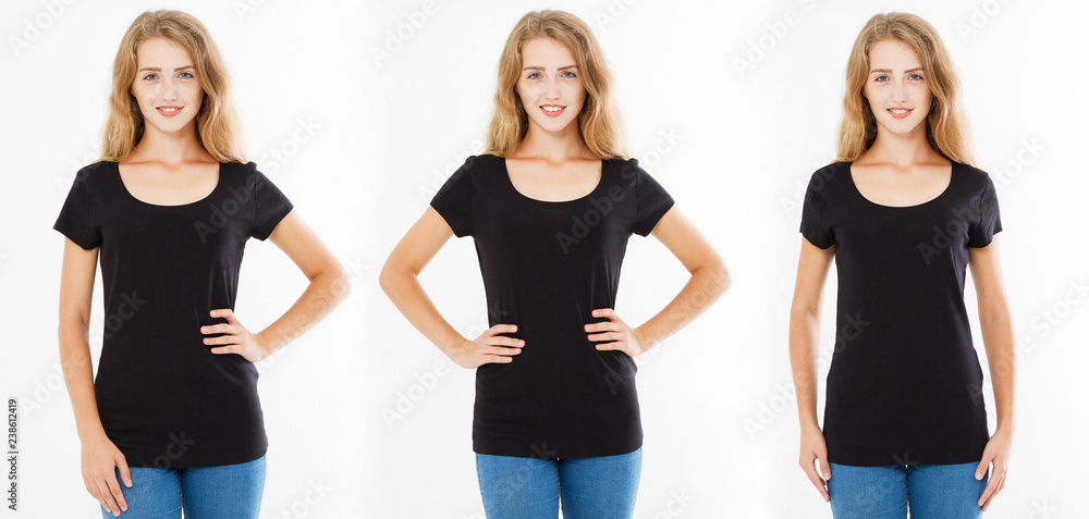set front views three women in tshirt isolated on white background ...