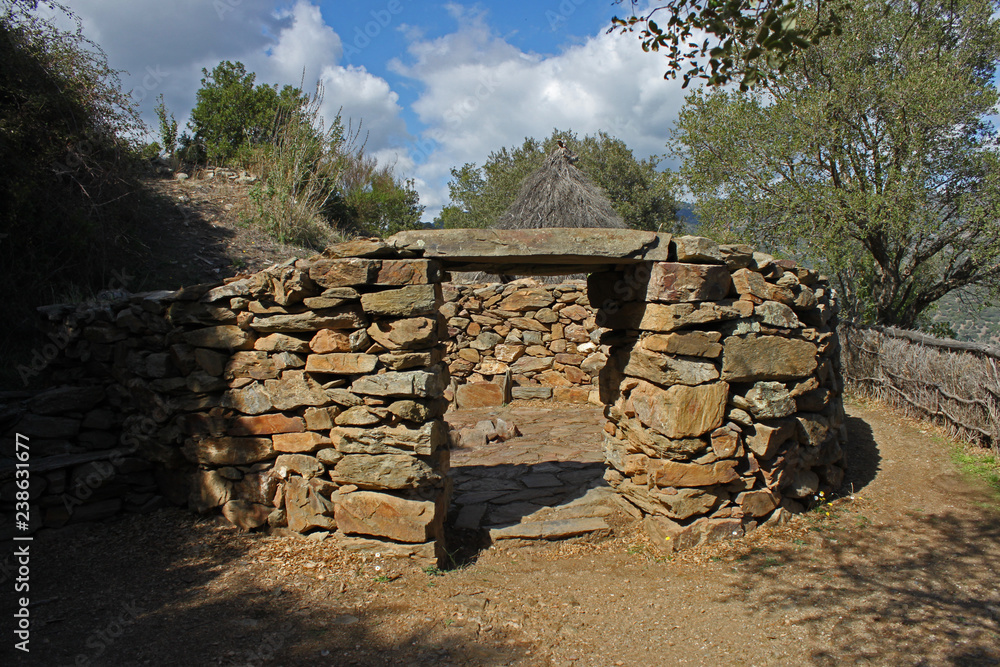 Nuraghic stone house at Su Tempiesu close to Orune on Sardinia. Stock ...