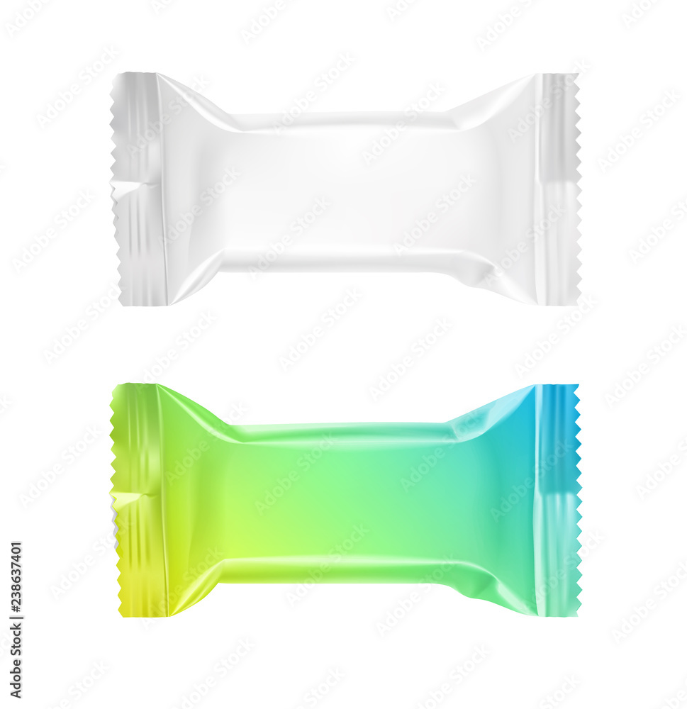 Realistic candy pack mockup. Front and side view. Vector illustration ...