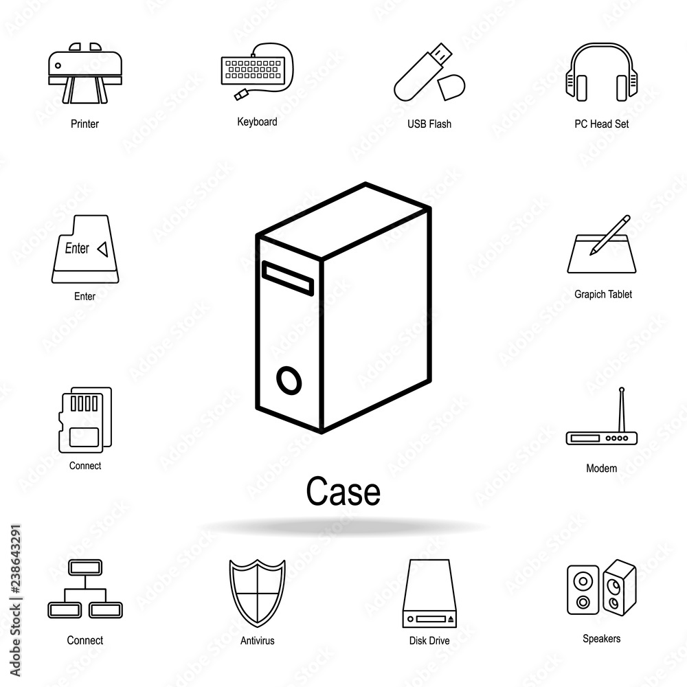PC case icon. Detailed set of computer part icons. Premium graphic ...