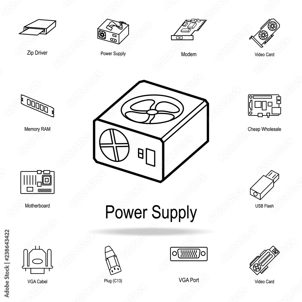 Power supply icon. Detailed set of computer part icons. Premium graphic ...