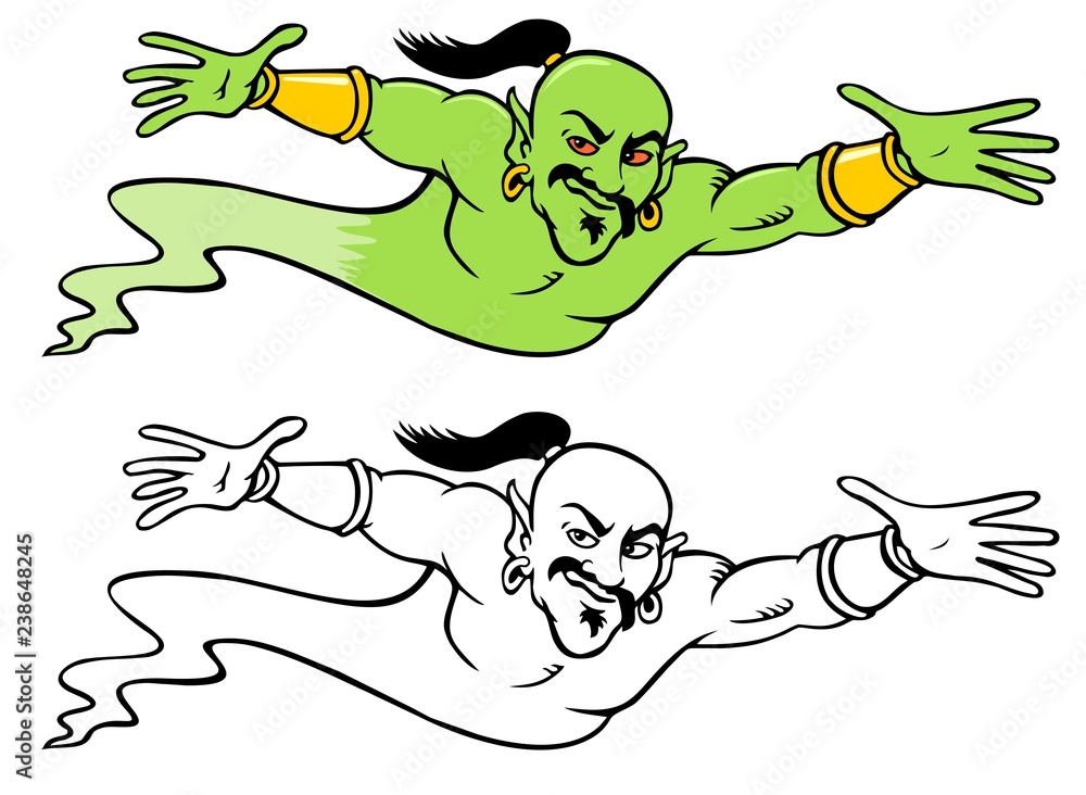 Magical Djinn flying through the air, with bonus black outline version ...