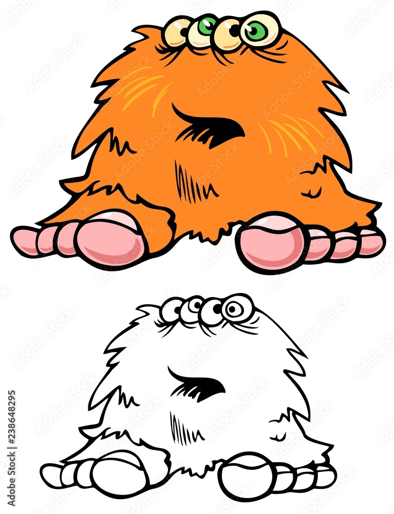 Hairball come to life, with bonus black outline version Stock Vector ...