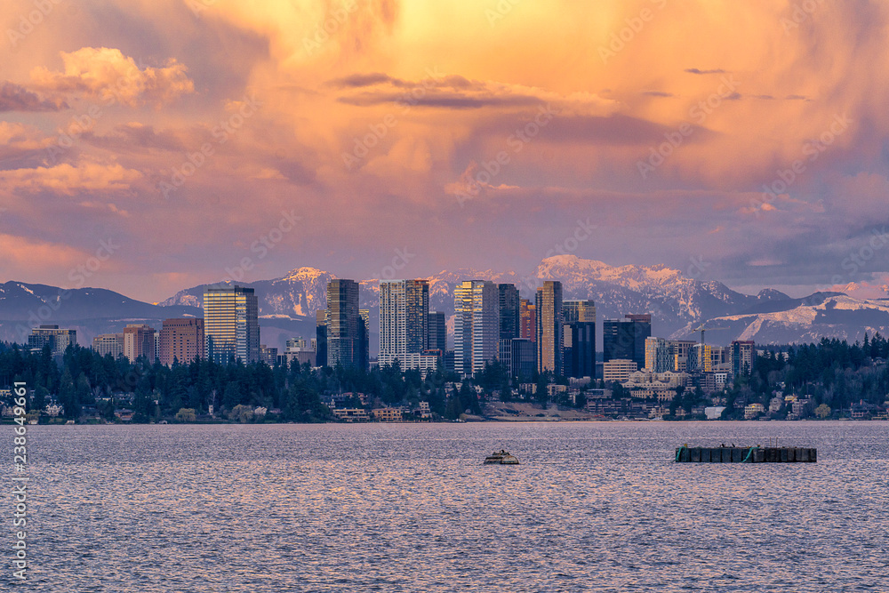 Bellevue Skyline at sunset Stock Photo | Adobe Stock