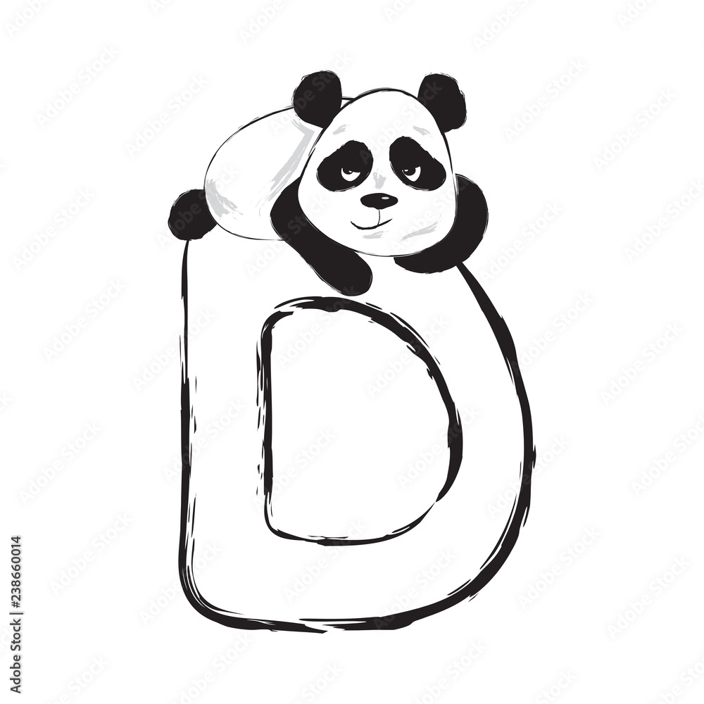 Panda bear cute animal english alphabet letter D with cartoon baby ...