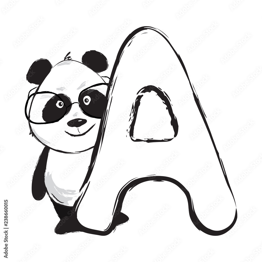 Panda bear cute animal english alphabet letter A with cartoon baby ...