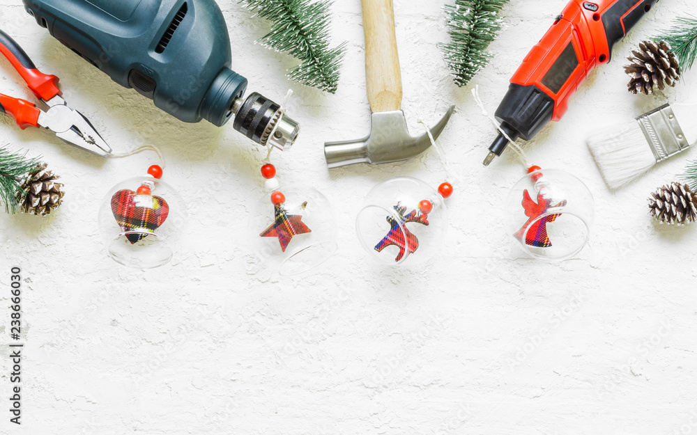 Merry Christmas and Happy New Years Handy Constrcution Tools background ...
