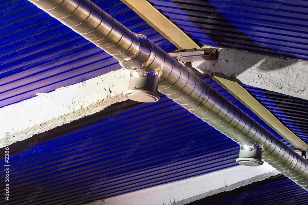 Typical outlet vent and central ventilation duct. A round galvanized ...