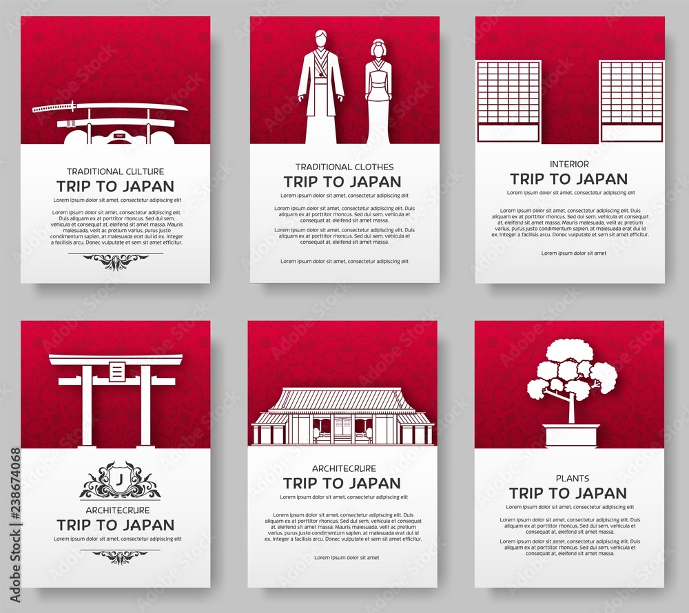 Set of Japan country ornament illustration concept. Art traditional ...