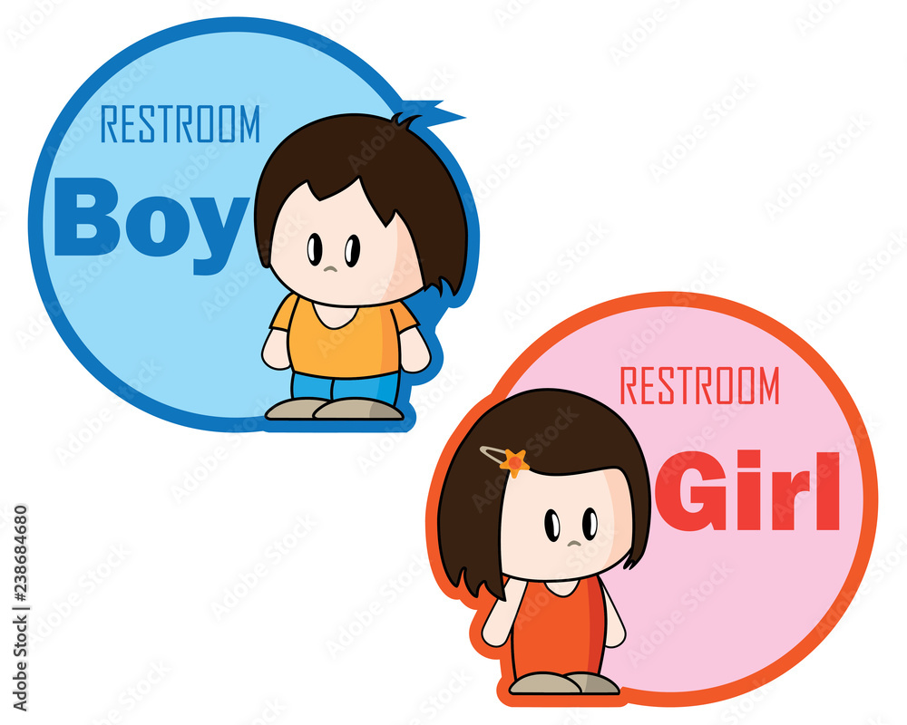 Restroom sign for Boy or Girl with cartoon characters Stock Vector ...