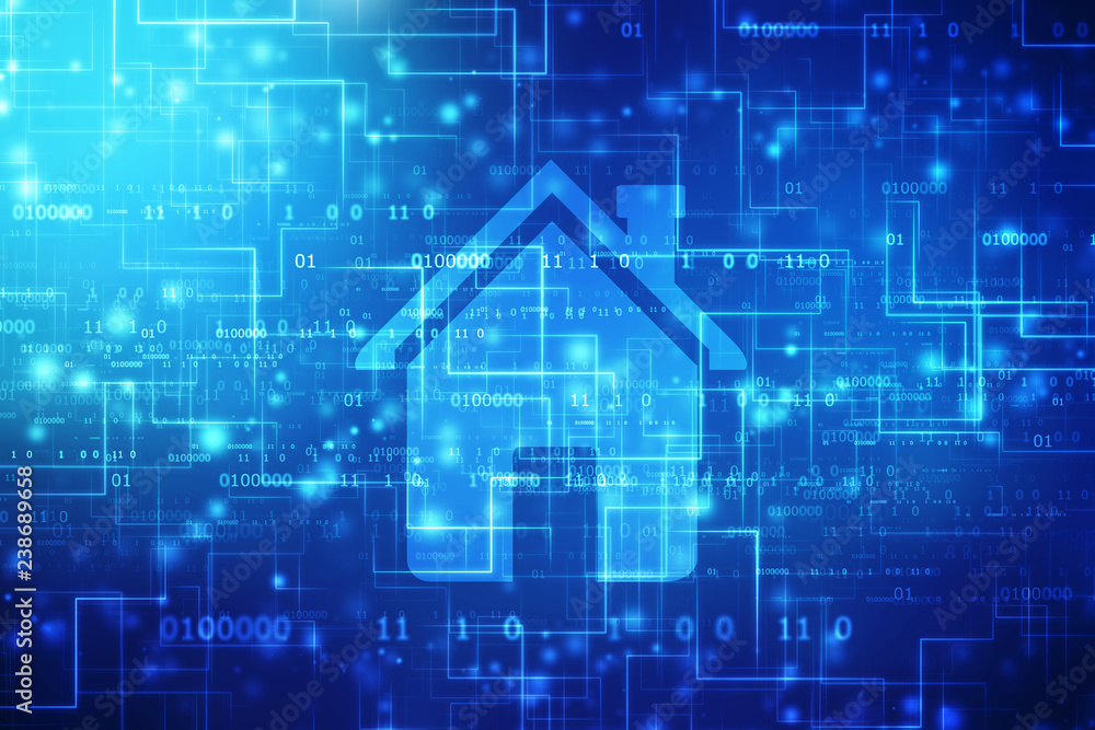 Home icon in digital background, Smart Home Concept background ...