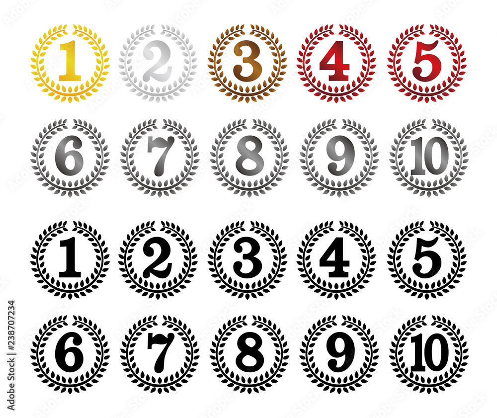 wreath frame ranking illustration set . from 1st place to 10th place ...