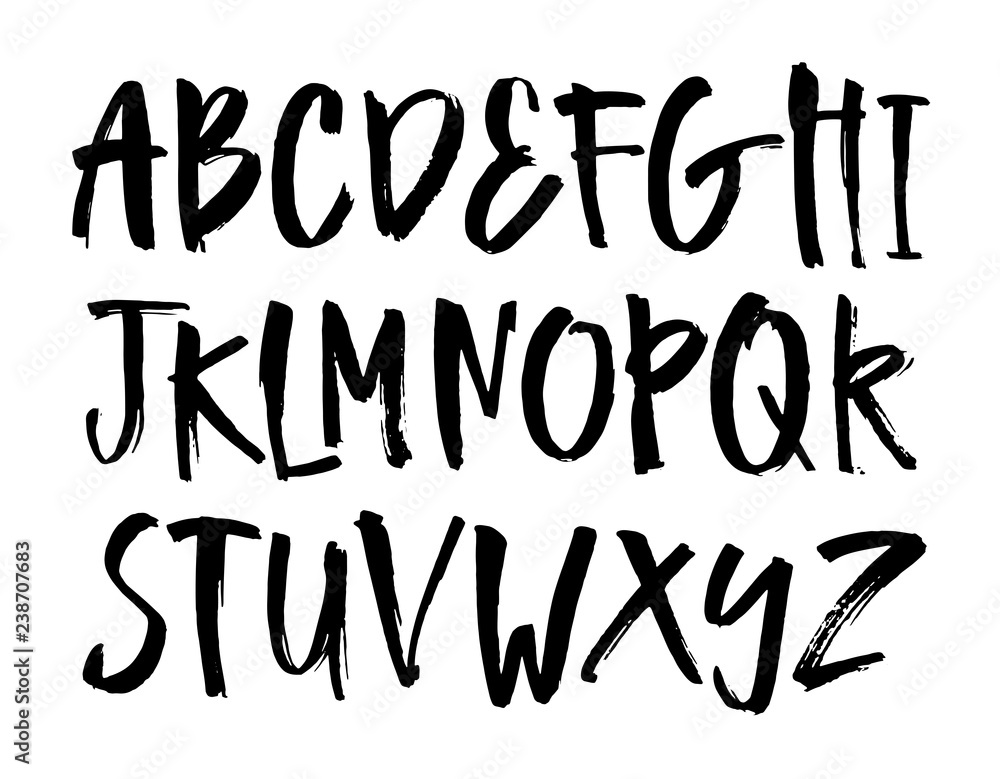 Vector Acrylic Brush Style Hand Drawn Alphabet Font. Calligraphy ...