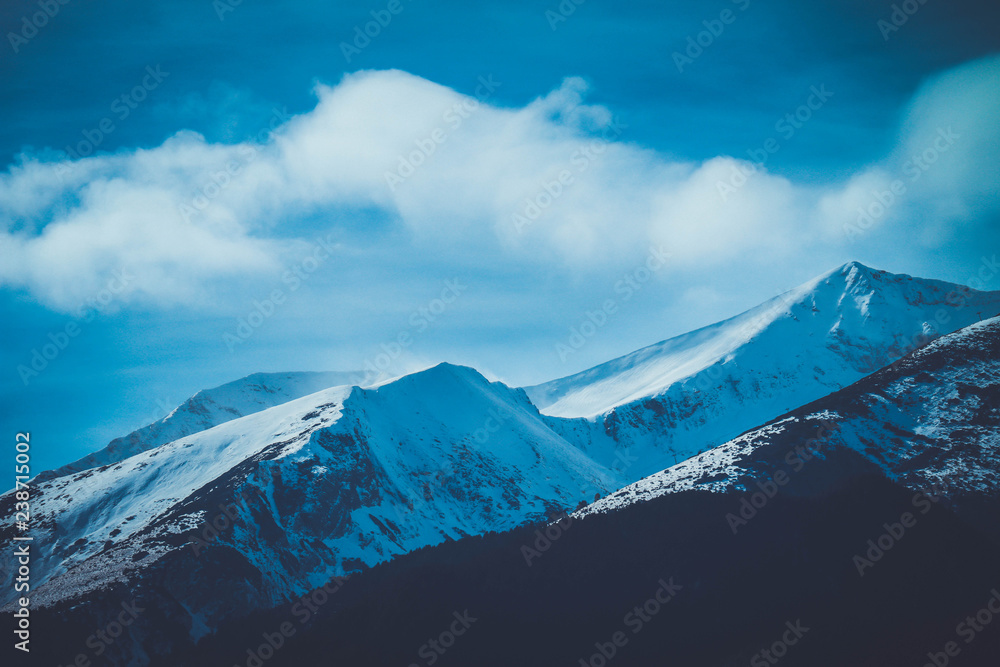 Mountain snow peak, beautiful natural winter backdrop. Ice top of the ...