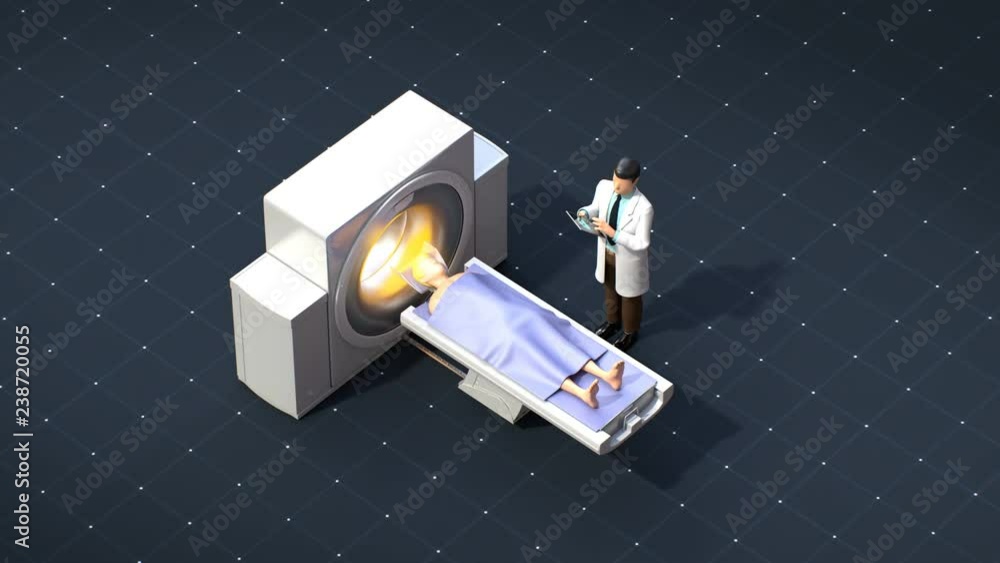 MRI scanner vector illustration of doctor and patients on medical MRI ...