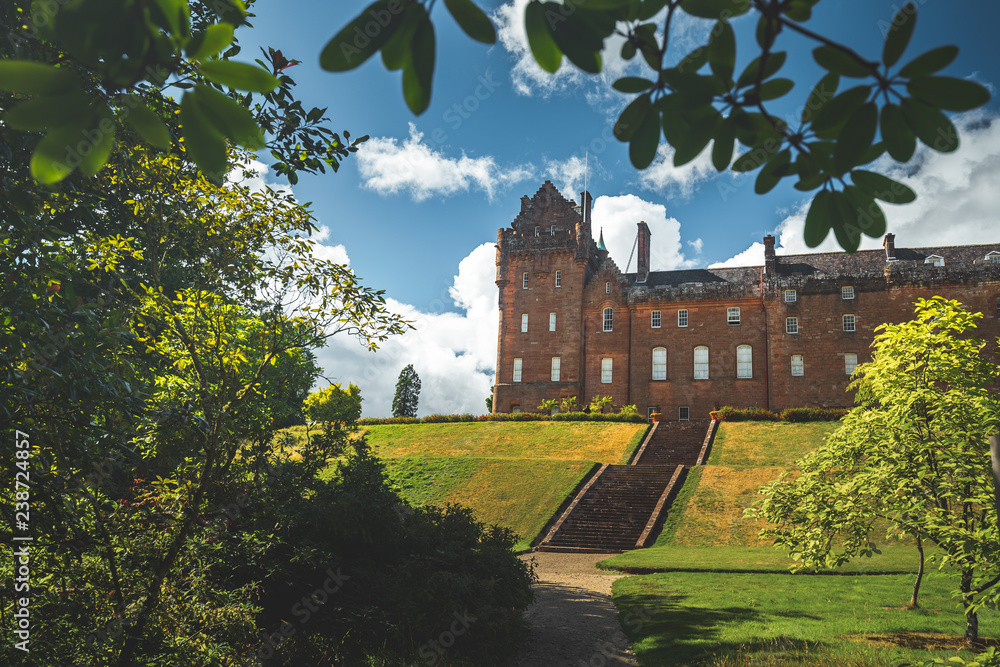 Stairs to the old mansion. Northern Ireland landscape. Ancient castle ...