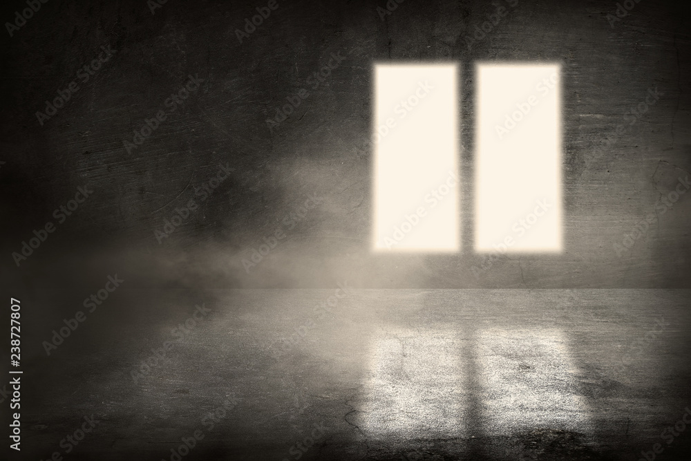 dark room with spotlight windows on a concentrate floor Stock Photo ...