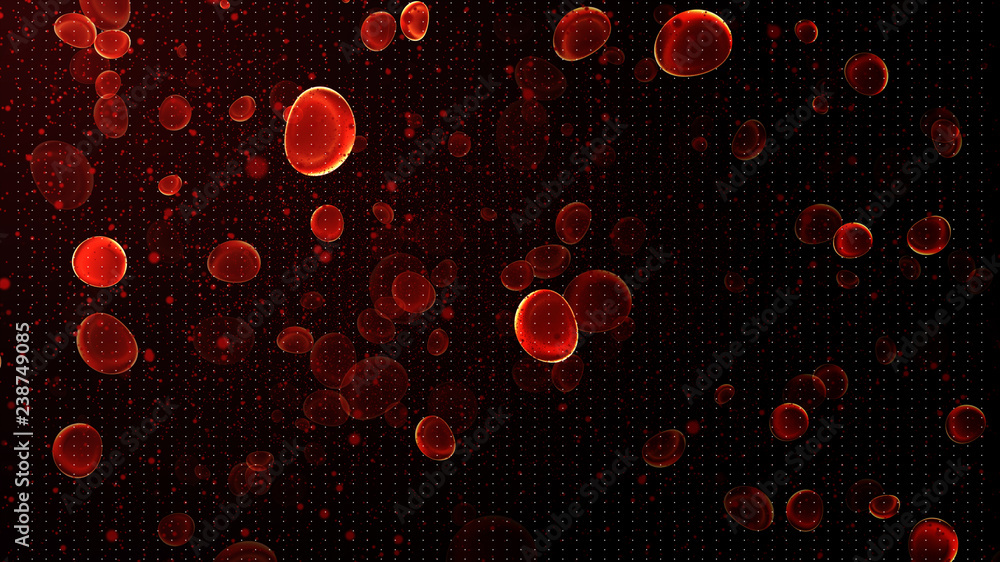 Blood cells, bacteria and virus traveling through a vein. bubble air ...