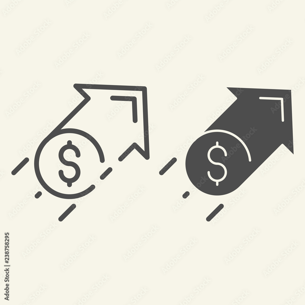 Dollar rate increase line and glyph icon. Financial growth vector ...