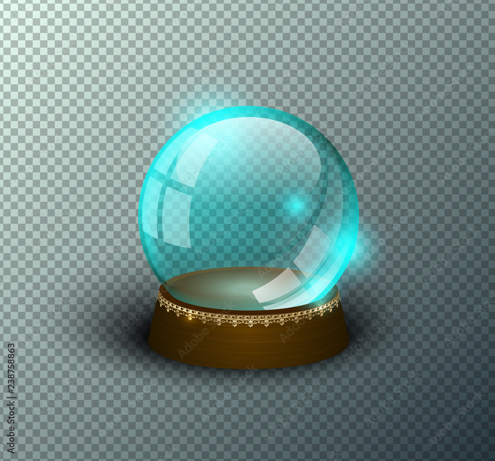 Vector snow globe empty template isolated transparent background. Christmas magic ball. Blue ...
