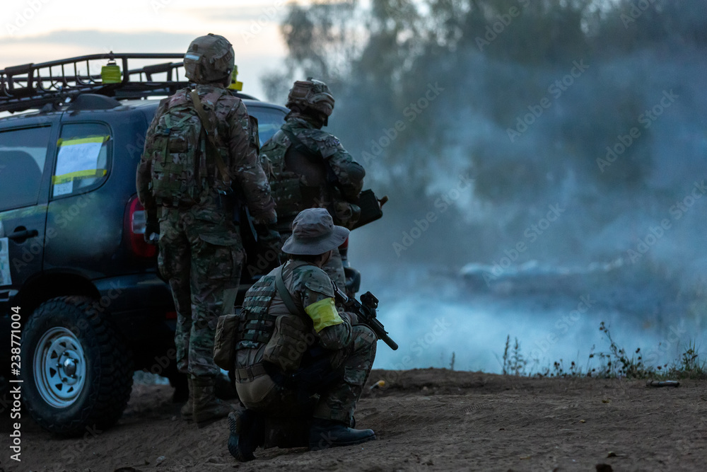 Army soldiers during the military operation. war, army, technology and ...