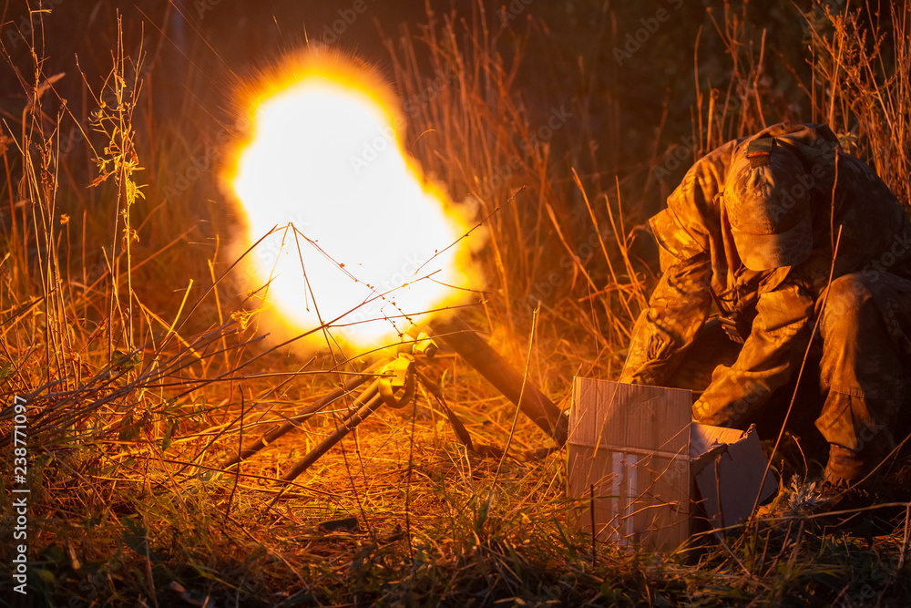 Rocket launch with fire clouds. Battle scene with rocket Missiles with ...