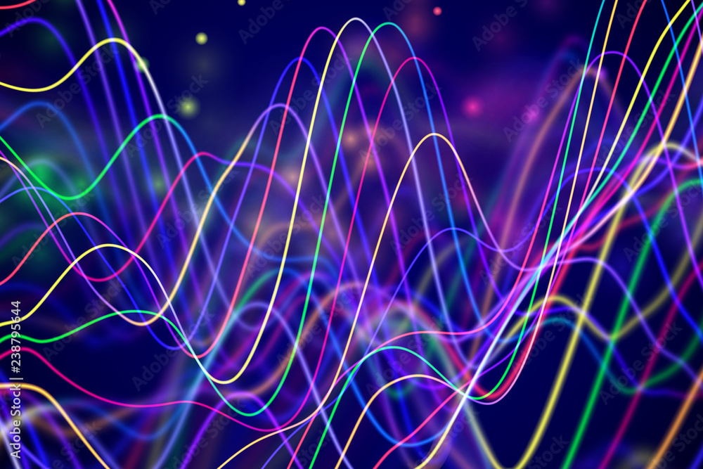 3D Sound waves with floating particles. Data abstract visualization ...